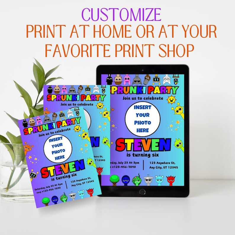 Sprunki Birthday Party Invite, Sprunki Party Invitation Template, Girl ...