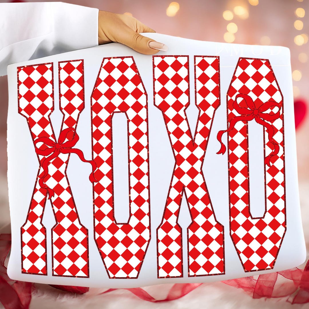 Retro Checkered XOXO PNG, Coquette Valentine Bow PNG, Preppy Red Love ...