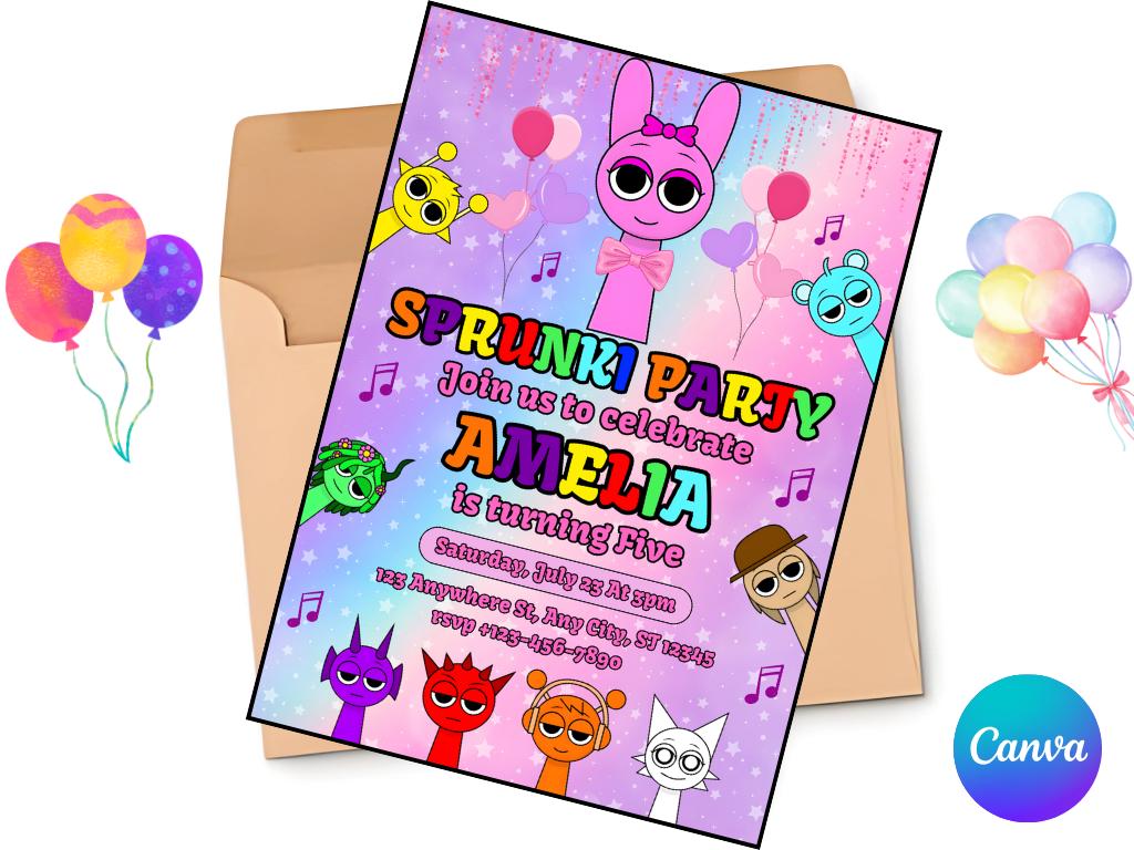 Sprunki Birthday Party Invite Girls, Sprunki Party Invitation Template ...
