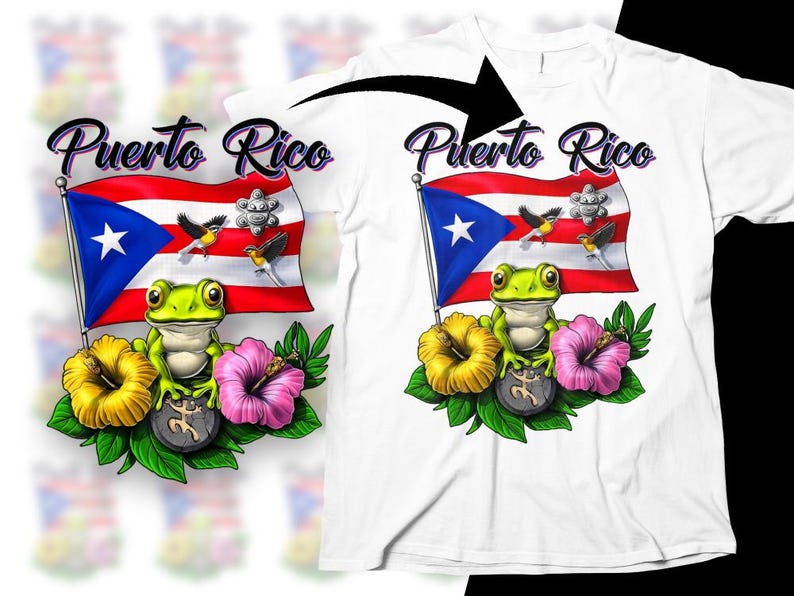 Rana coquí boricua divertida PNG: diseño de camiseta con la bandera ...