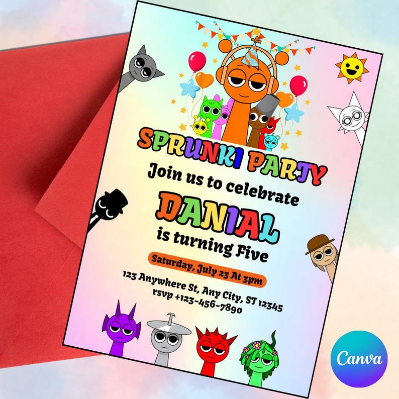 Sprunki Birthday Party Invite, Sprunki Party Invitation Template, Girl ...