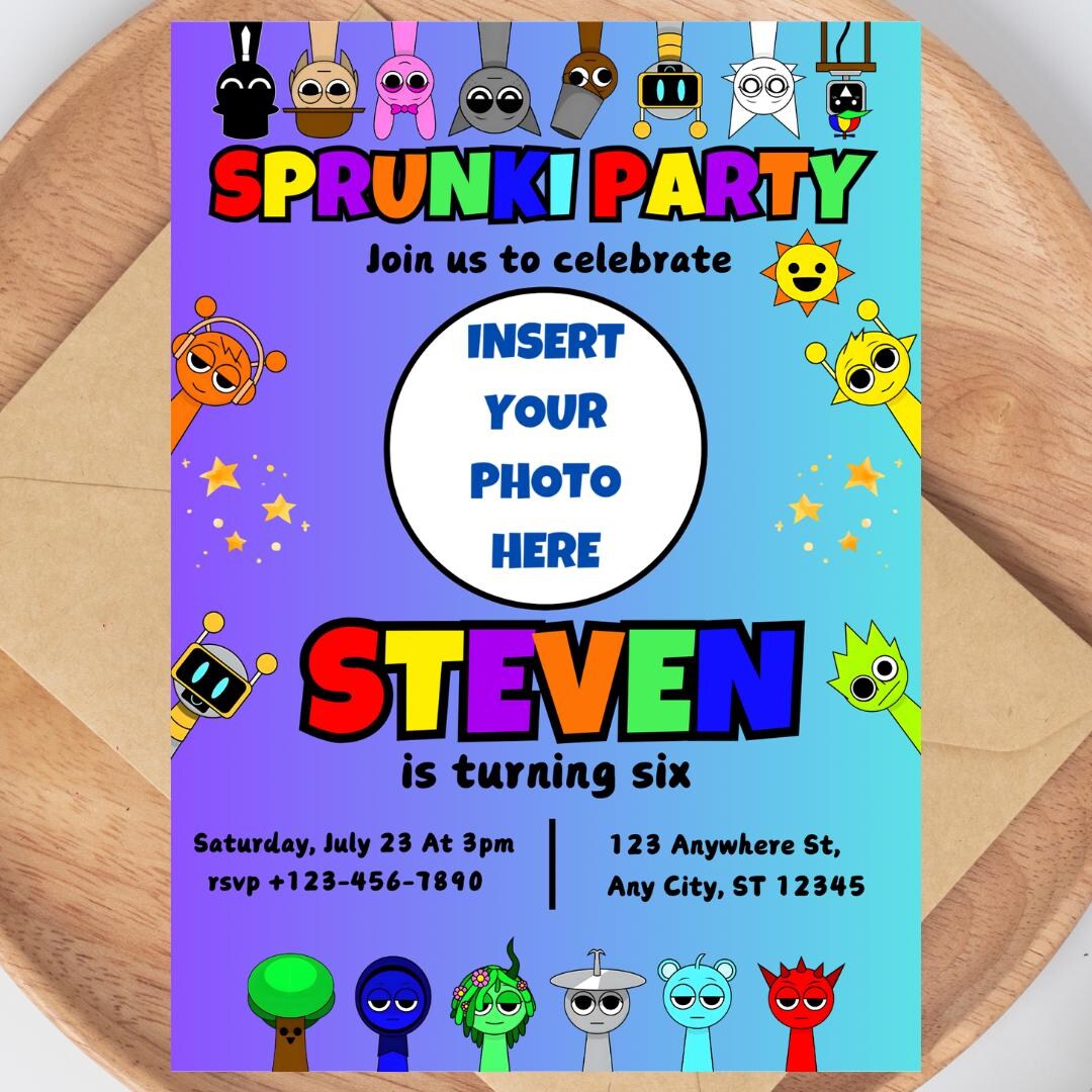 Sprunki Birthday Party Invite, Sprunki Party Invitation Template, Girl ...