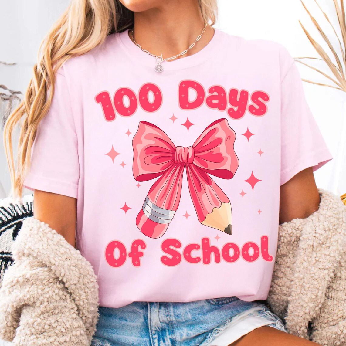 100 Days of School Coquette Bow Pencil PNG, Teacher 100 Days ...