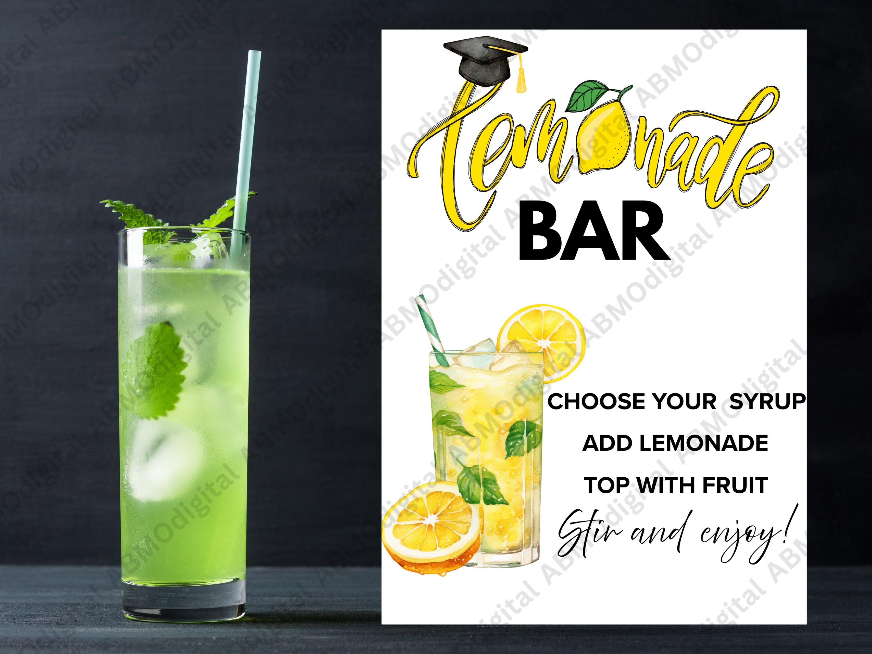 Graduation Party Lemonade Bar Menu PNG, Printable Lemonade Bar Sign ...