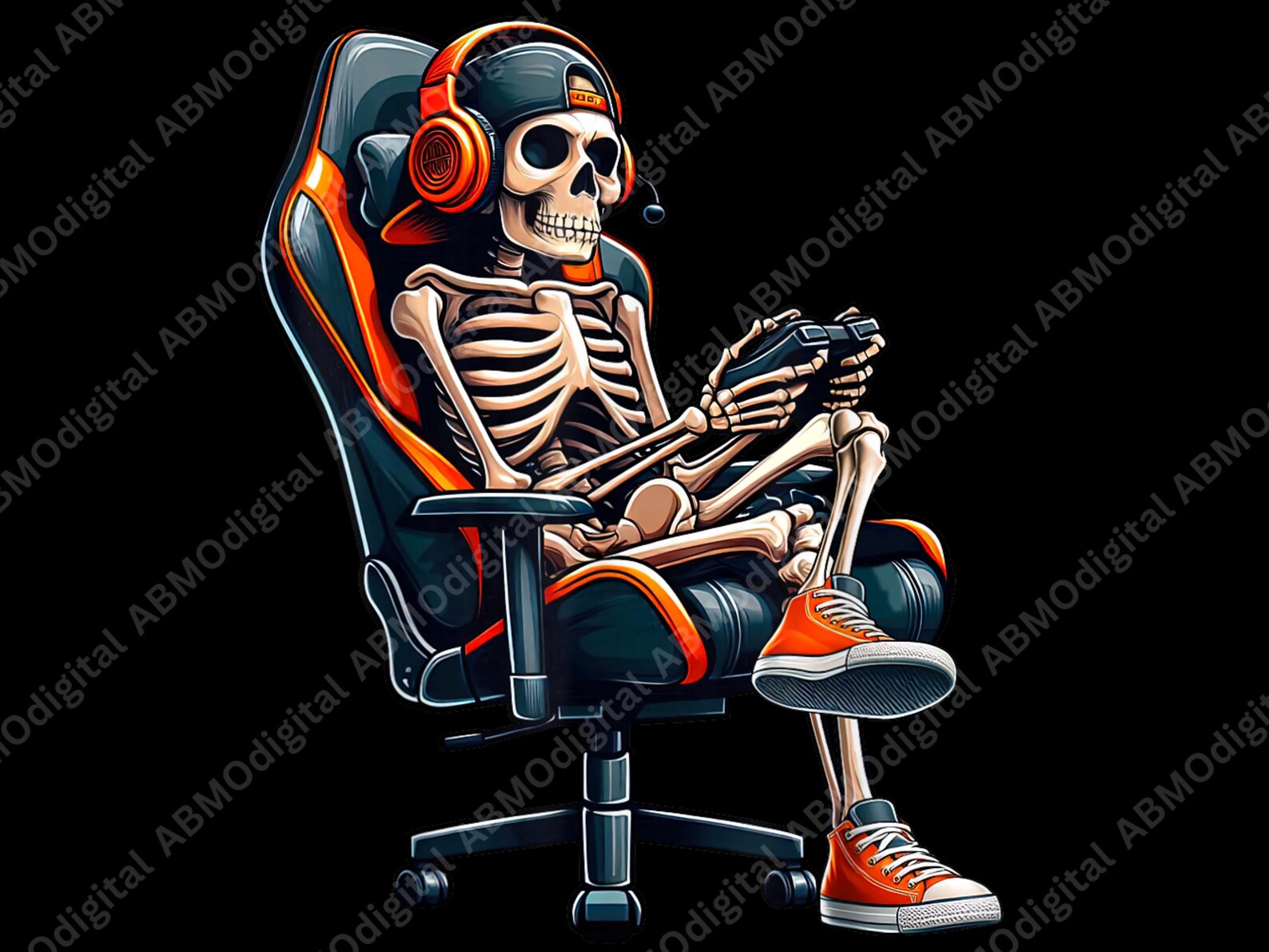 Halloween Skeleton Gamer PNG – Video Gaming Boys Shirt Design, Spooky ...