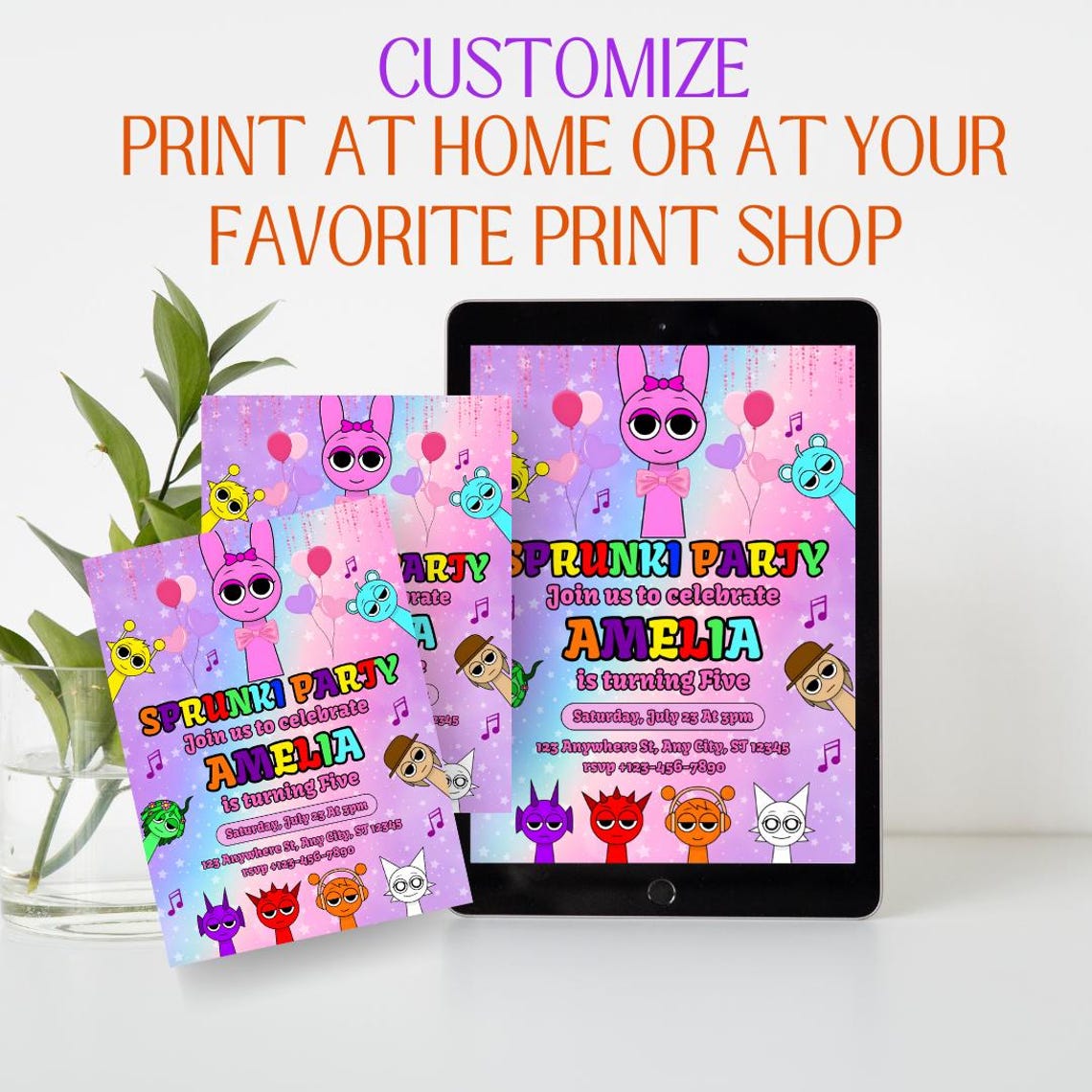 Sprunki Birthday Party Invite Girls, Sprunki Party Invitation Template ...