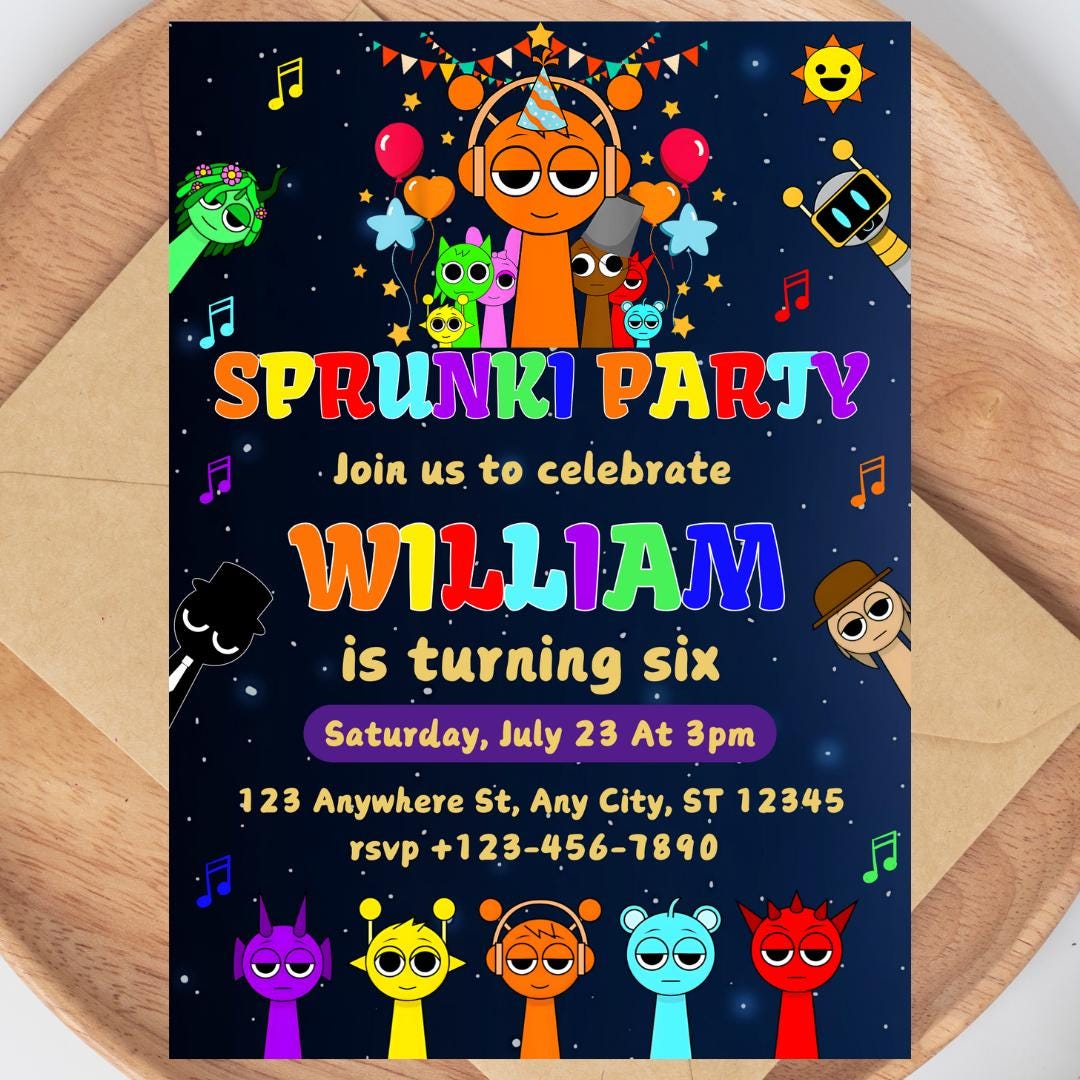 Sprunki Birthday Party Invite, Sprunki Party Invitation Template, Girl ...
