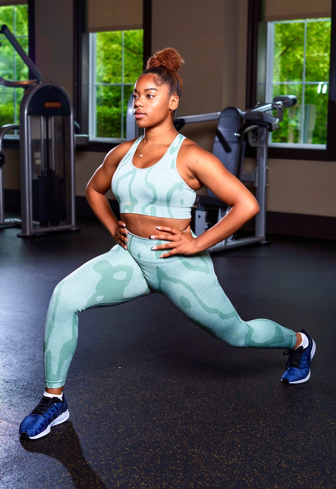 Green Workout Set, Sports Bra and Leggings, Cut Out Bra, High-waisted ...