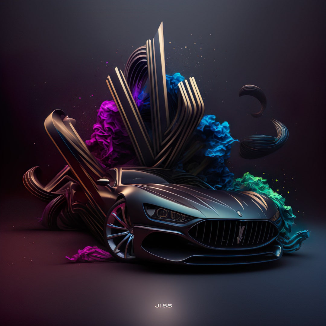 Maserati Sports Car on Black Background, Neon Digital Art, Abstract, HD ...