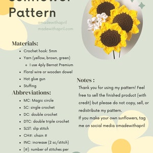 Sunflower Crochet Flower Pattern Instructions - Etsy