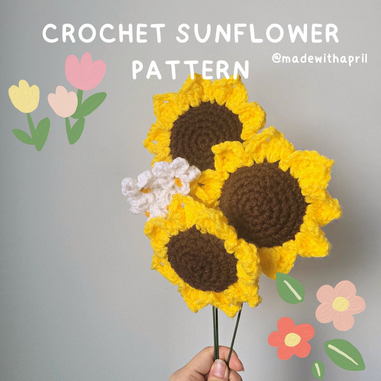 Sunflower Crochet Flower Pattern Instructions - Etsy