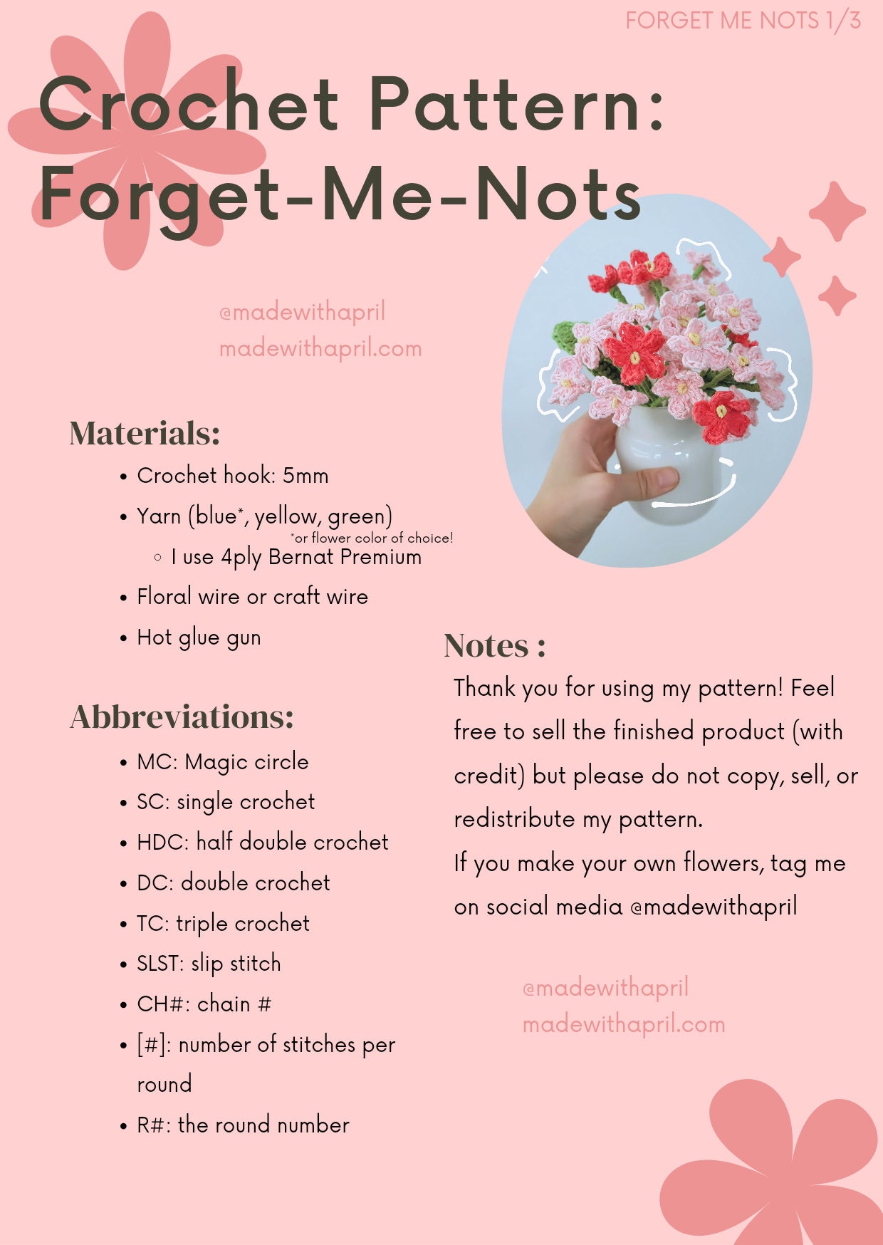 Forget-me-not Flower Crochet Pattern Instructions PDF - Etsy Canada