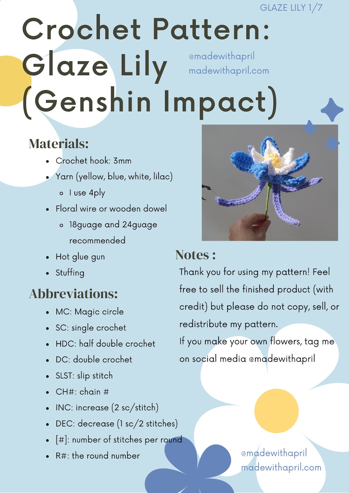 Glaze Lily Genshin Impact Flower Crochet Pattern Instructions PDF ...