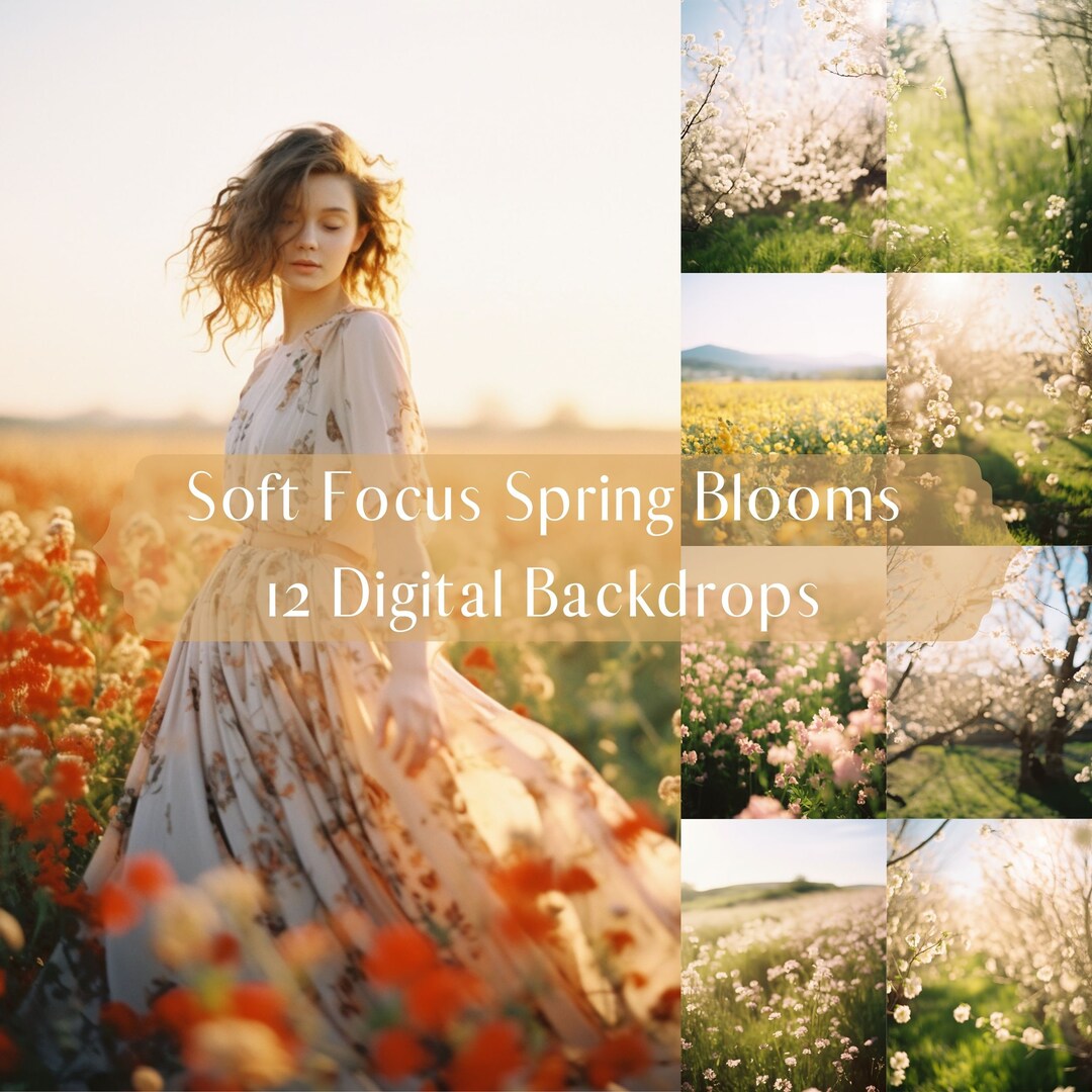Soft Focus Spring Blooms Digital Backdrops, Flower Field Outdoor Scenes ...