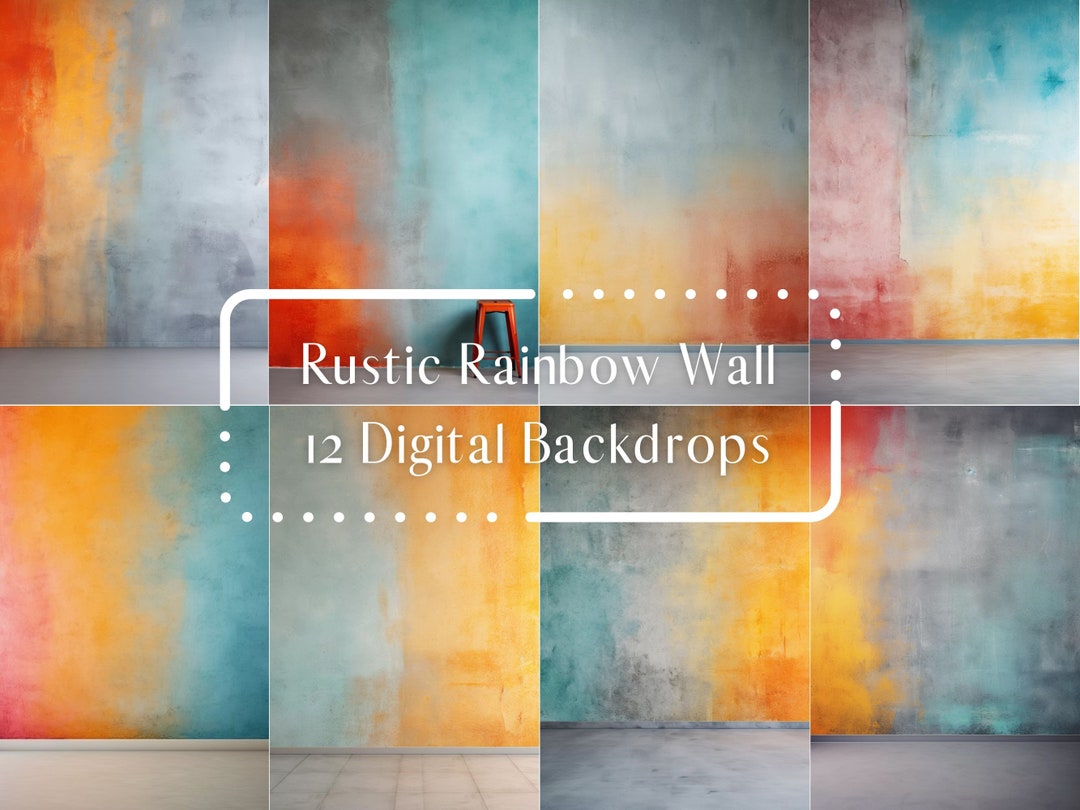 12 Rainbow Rustic Wall Fine Art Digital Backdrops, Photoshop Texture ...