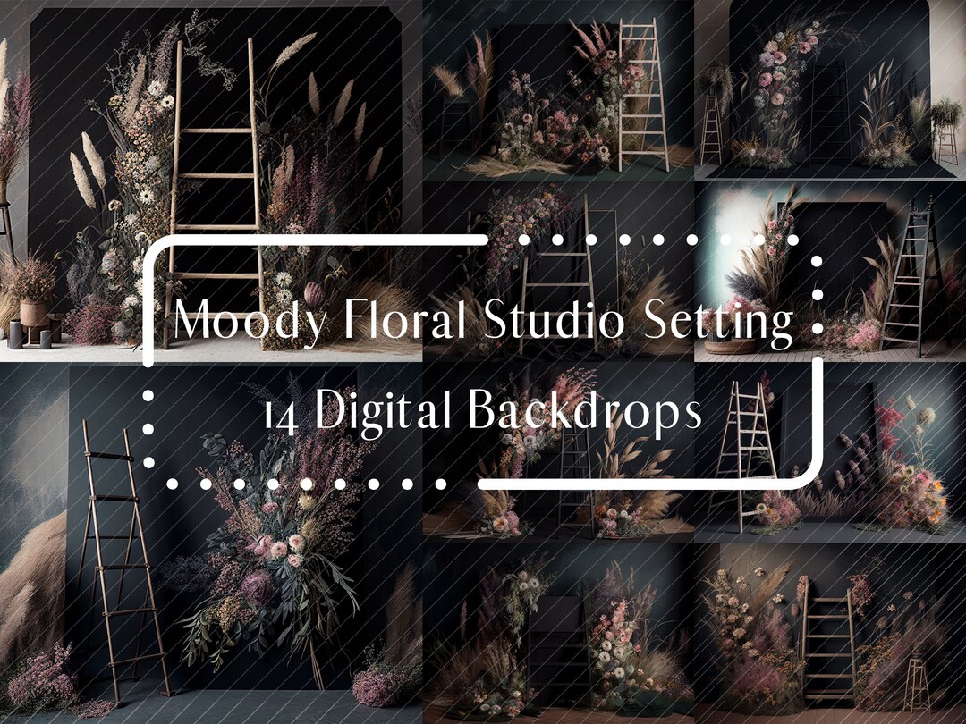 14 Moody Floral Studio Digital Backdrops, Maternity Backdrop Overlays ...