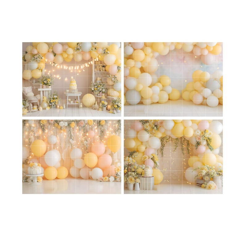 Yellow Floral Balloon Digital Backdrops, Child Photography Studio ...