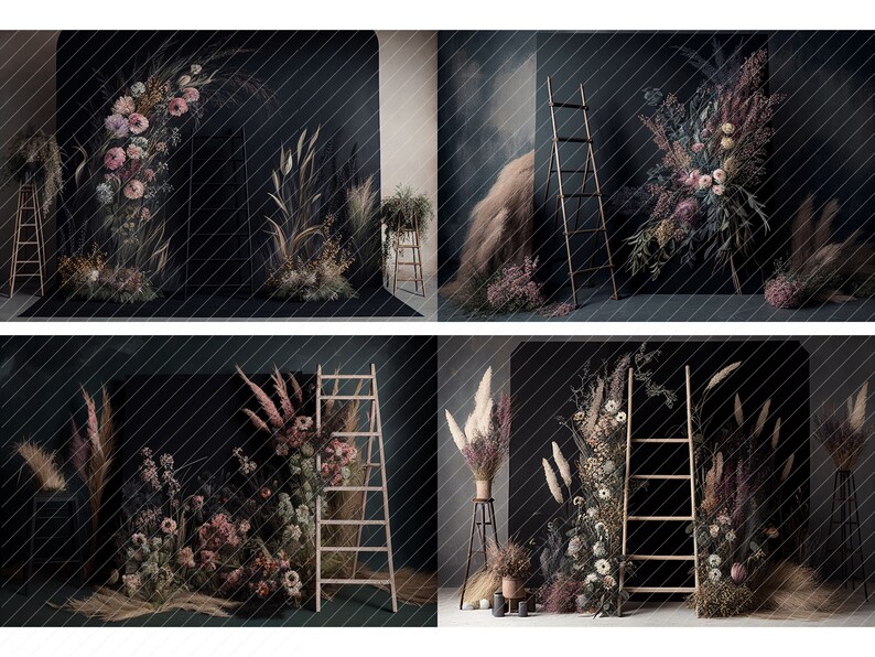 14 Moody Floral Studio Digital Backdrops, Maternity Backdrop Overlays ...