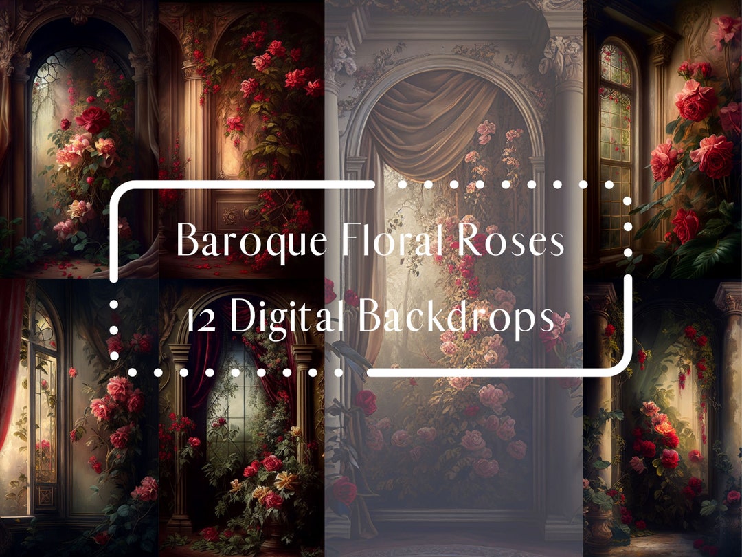 12 Vintage Baroque Floral Digital Backdrops, Photoshop Overlays ...