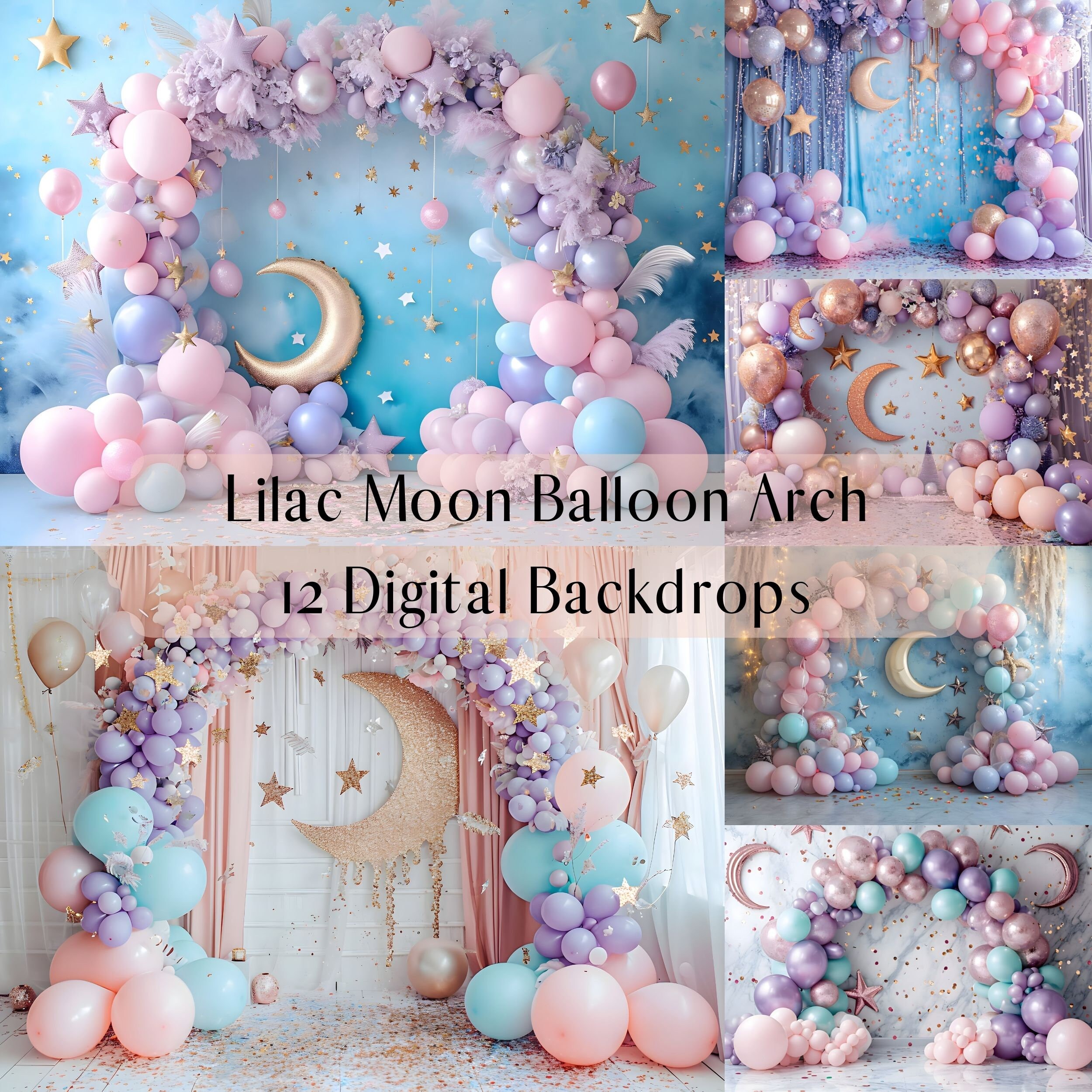 Lilac Moon Balloon Arch Digital Backdrops, Birthday Party, Cake Smash ...