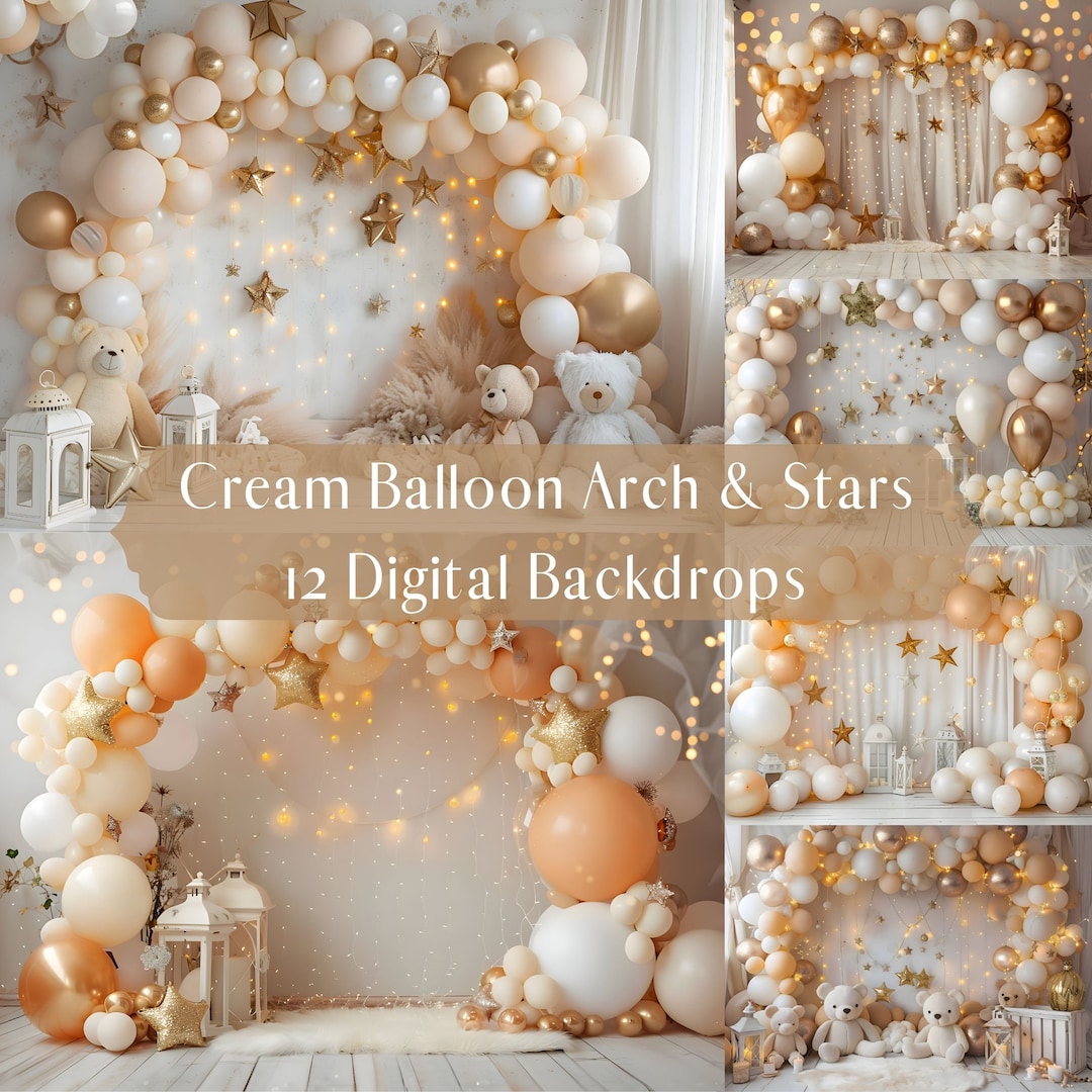 Twinkle Star & Cream Balloons Arch Digital Backdrops, Studio Backdrops ...