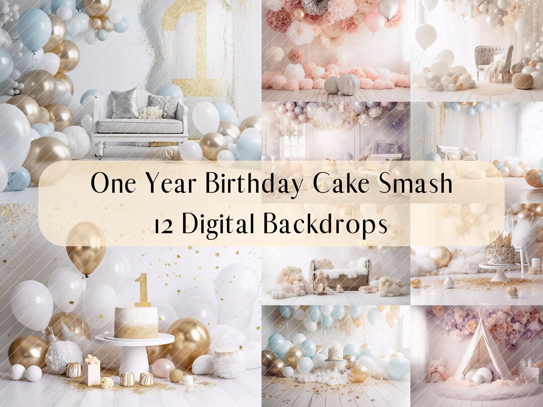 One Year Birthday Digital Backdrops, Studio Backdrops Cake Smash ...