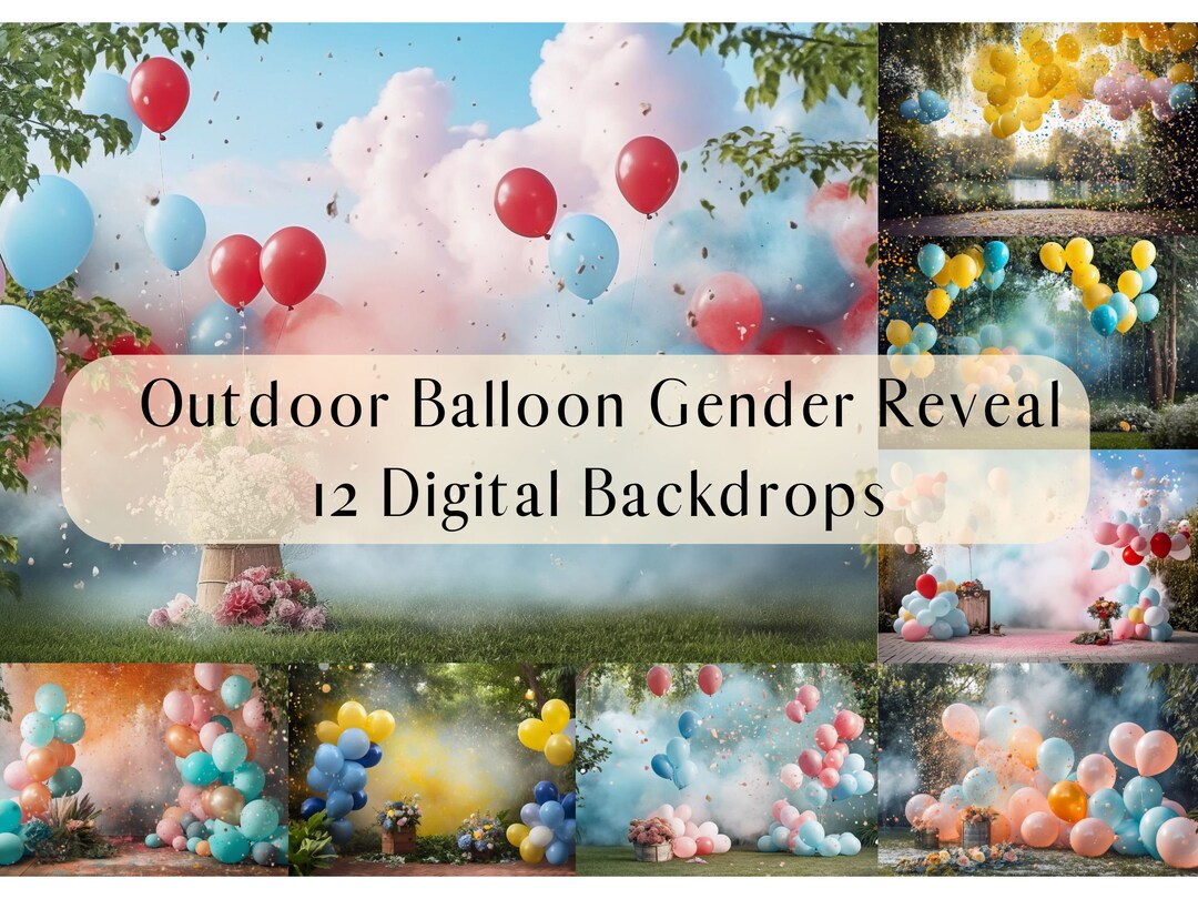 Gender Reveal Digital Backdrops, Balloon Confetti Party Backdrops ...
