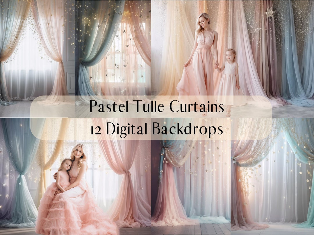 Pastel Tulle Curtains Digital Backdrops, Photoshop Overlays, Maternity ...