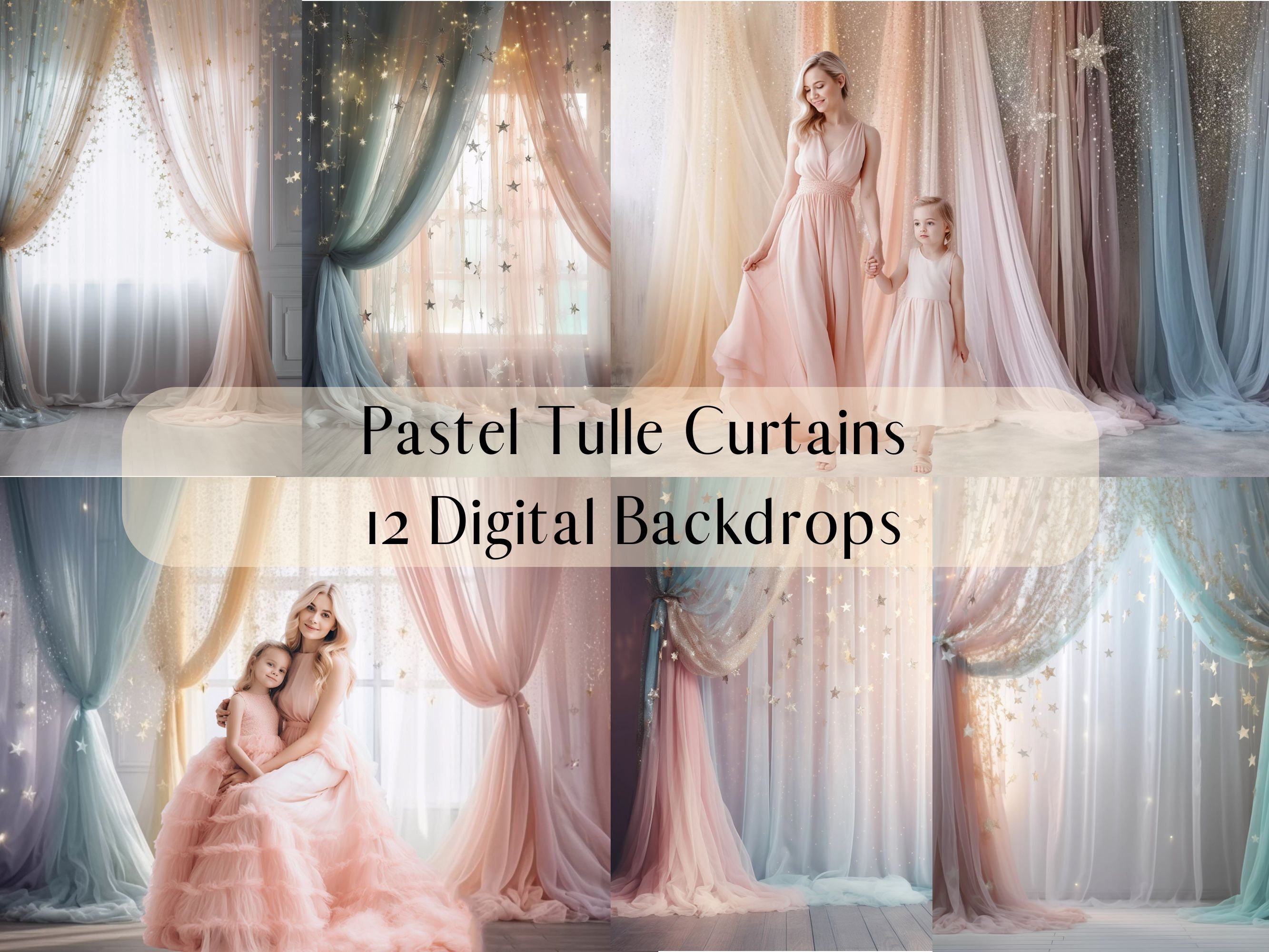 Pastel Tulle Curtains Digital Backdrops Photoshop Overlays - Etsy