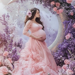 Romantic Floral Moon Digital Backdrops, Maternity Wedding Portrait ...