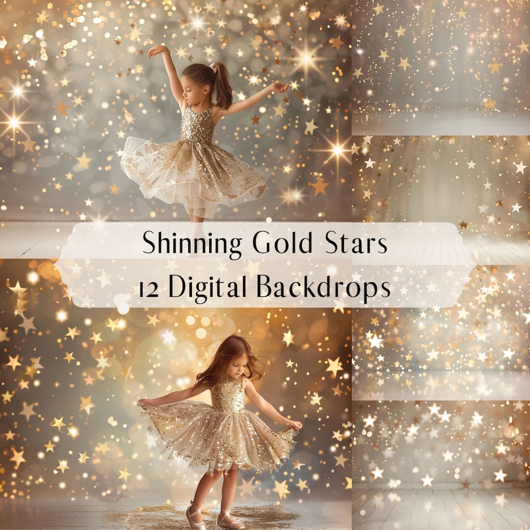Shining Gold Stars Digital Backdrops, Photoshop Overlays, Kids Portrait ...
