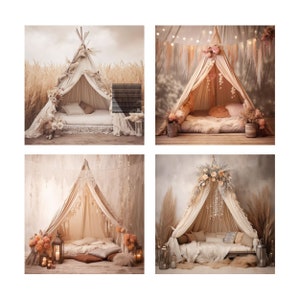 Boho Neutral Tent Digital Background Studio Backdrop - Etsy