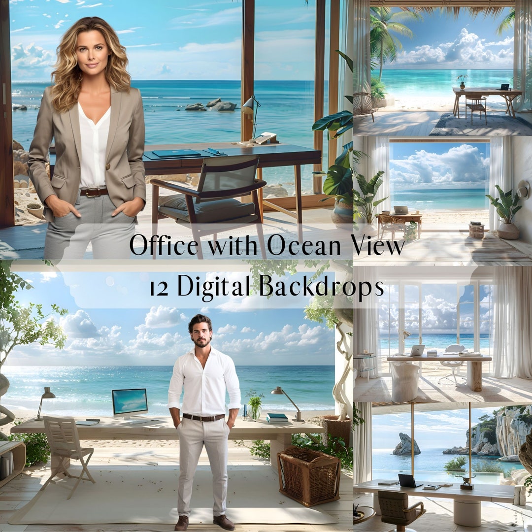 Ocean View Office Digital Backdrops, Professional Headshot Overlays ...