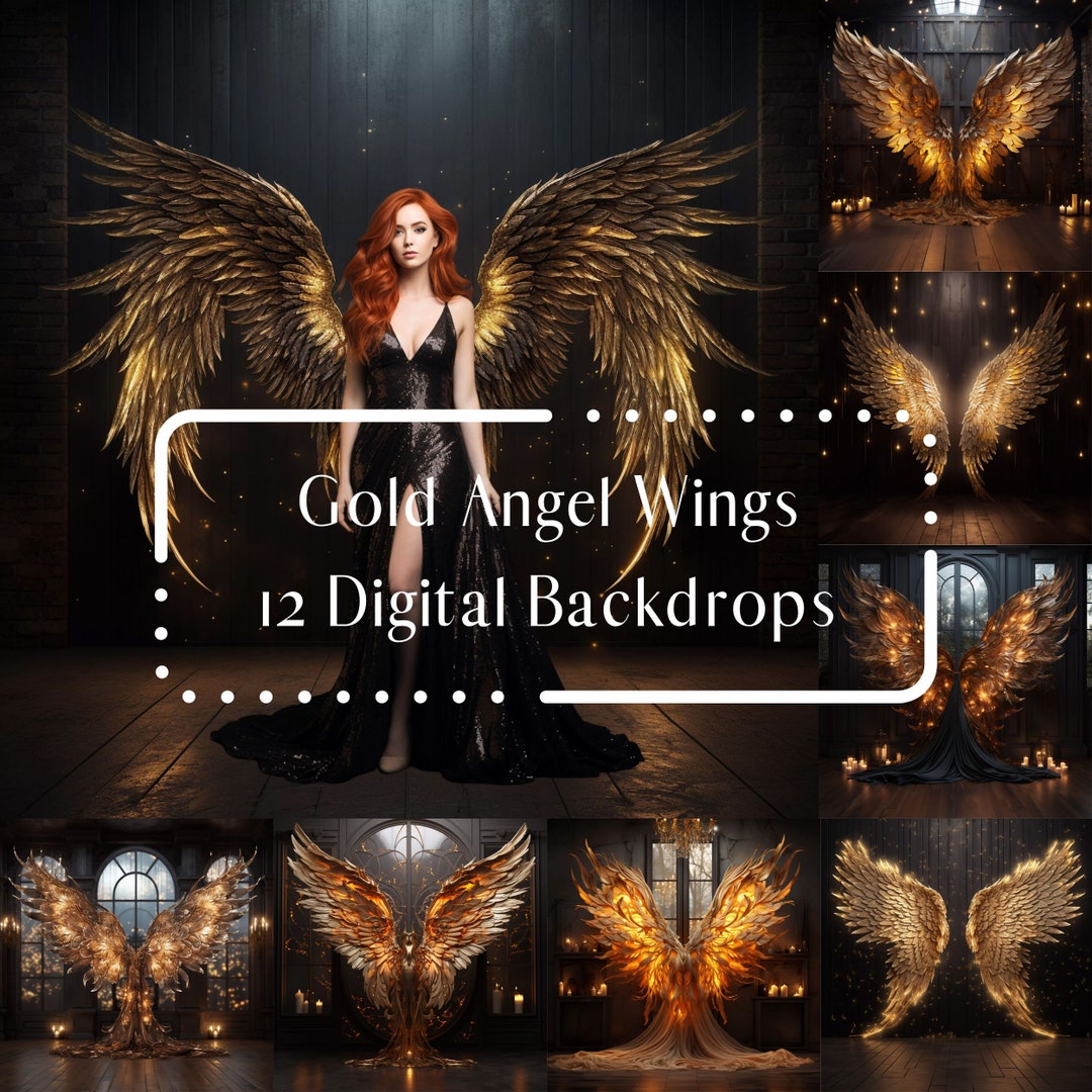 Dark Gold Angel Wings Digital Backdrops, Maternity Backdrop Overlays ...