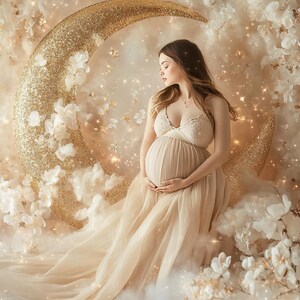 Romantic White Floral Moon Digital Backdrops, Maternity Wedding ...