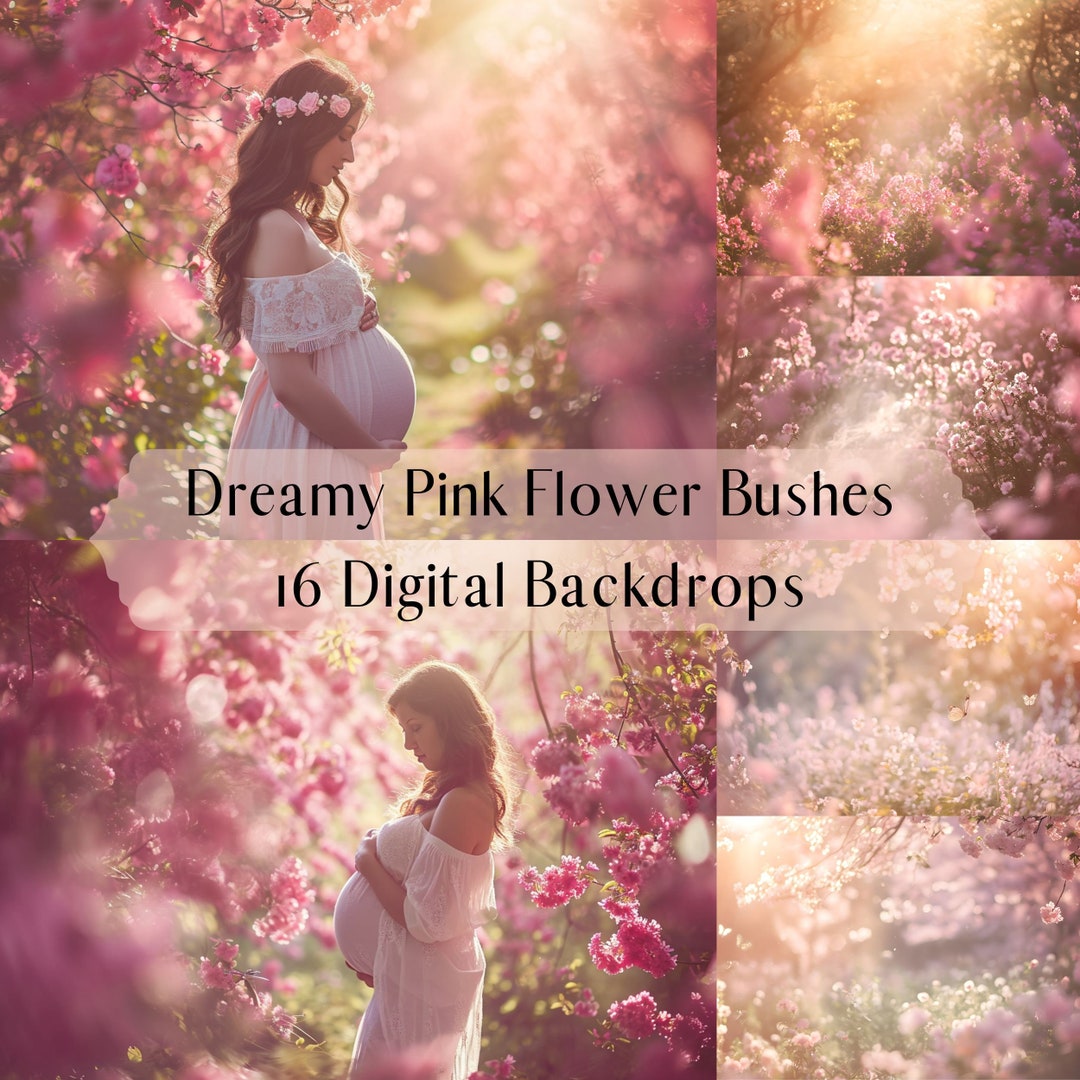Dreamy Pink Flower Woods Bushes Digital Backdrops, Spring Enchanted ...