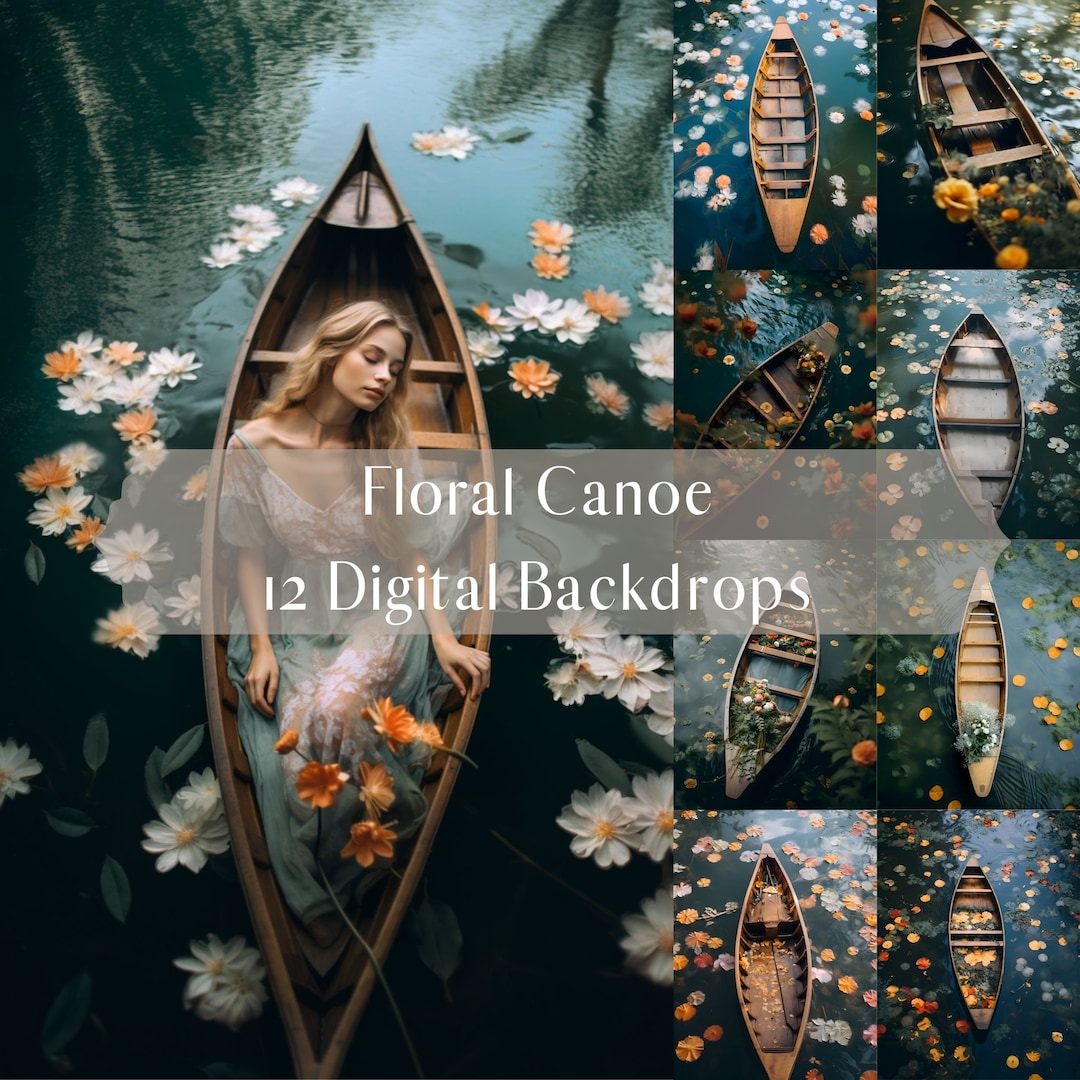 Moody Floral Canoe Digital Backdrops, Maternity Portrait Background ...