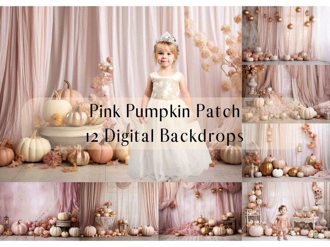 12 Pink Pumpkin Patch Digital Backdrops, Studio Backdrops Cake Smash ...