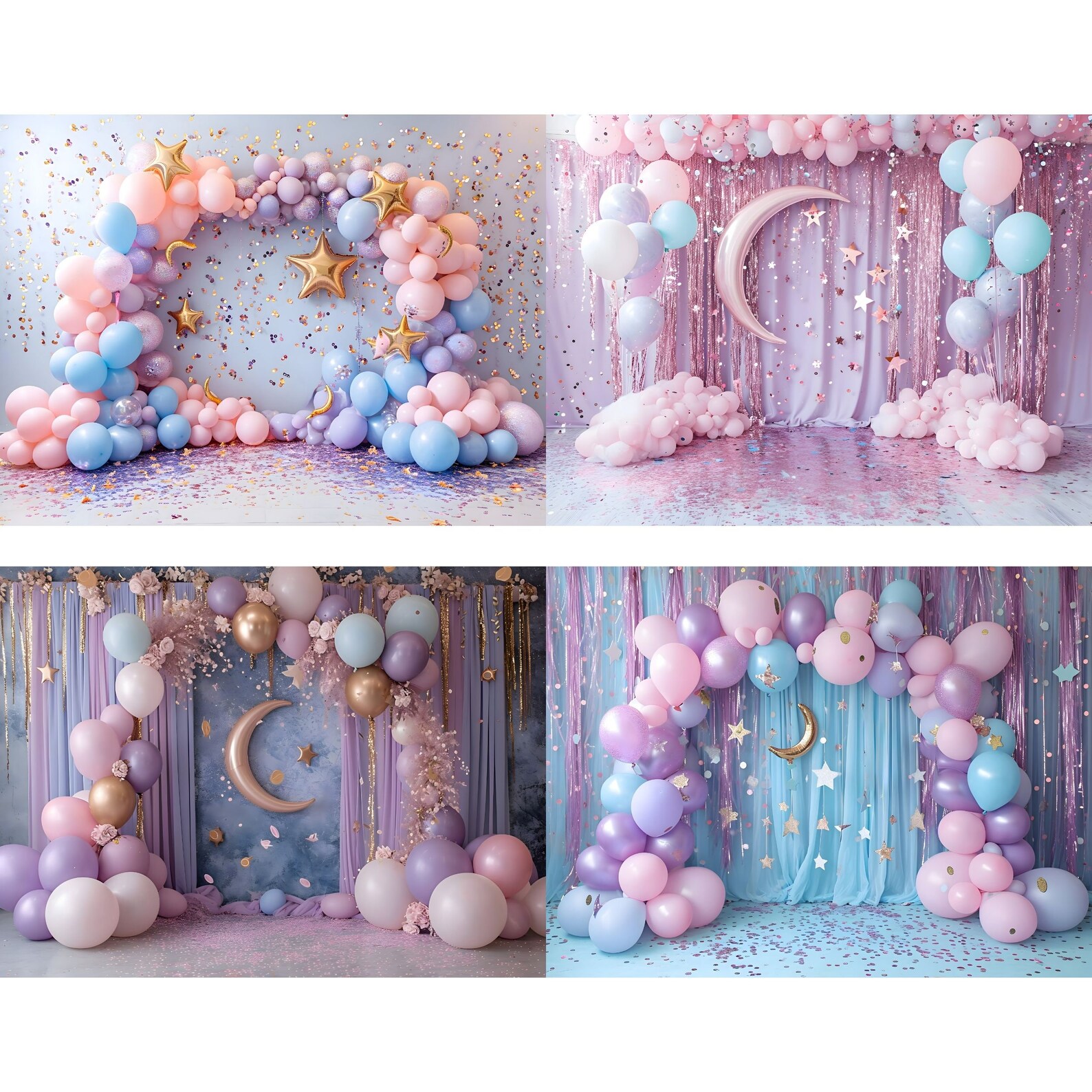 Lilac Moon Balloon Arch Digital Backdrops, Birthday Party, Cake Smash ...