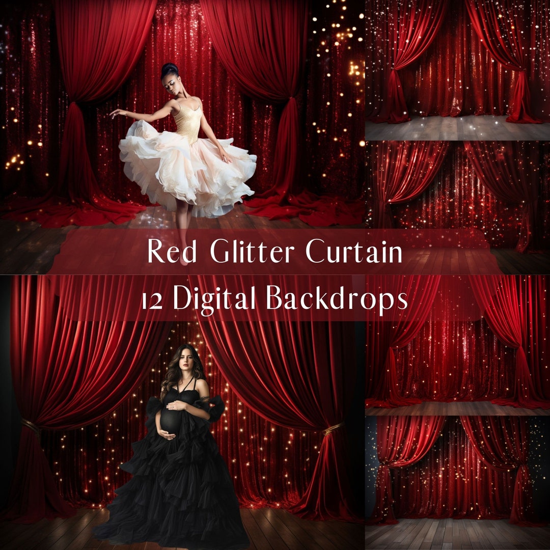 Red Glitter Curtains Digital Backdrops, Photoshop Overlays, Maternity ...