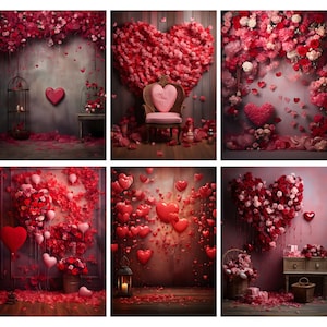 Valentines Red Heart Digital Backdrop Bundle, Photoshop Overlays ...