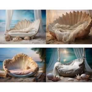 Mermaid Shell Bed Digital Backgrounds, Enchanted Composite Photo ...