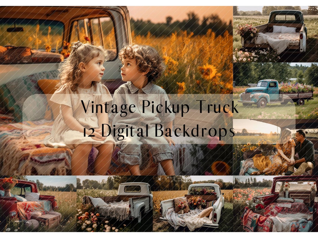 Vintage Pickup Truck Summer Digital Backdrops, Kids Family Engagement ...