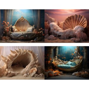 Mermaid Shell Bed Digital Backgrounds, Enchanted Composite Photo ...