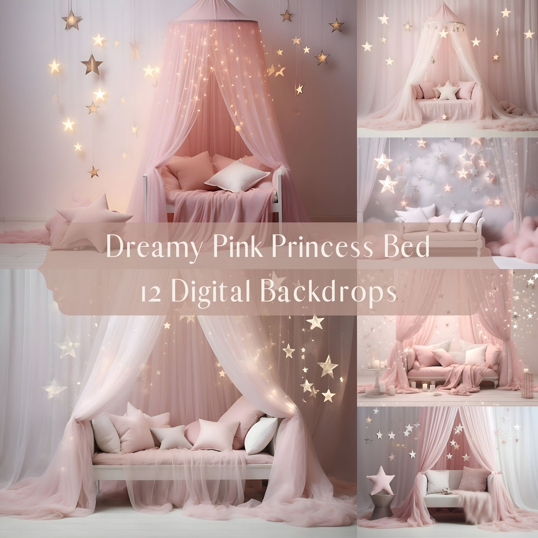 Dreamy Pink Princess Bed Digital Backdrops, Child Photography Studio ...