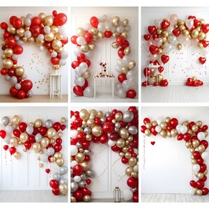 Red Gold Balloon Garland Digital Backdrops, Family Kids Maternity ...