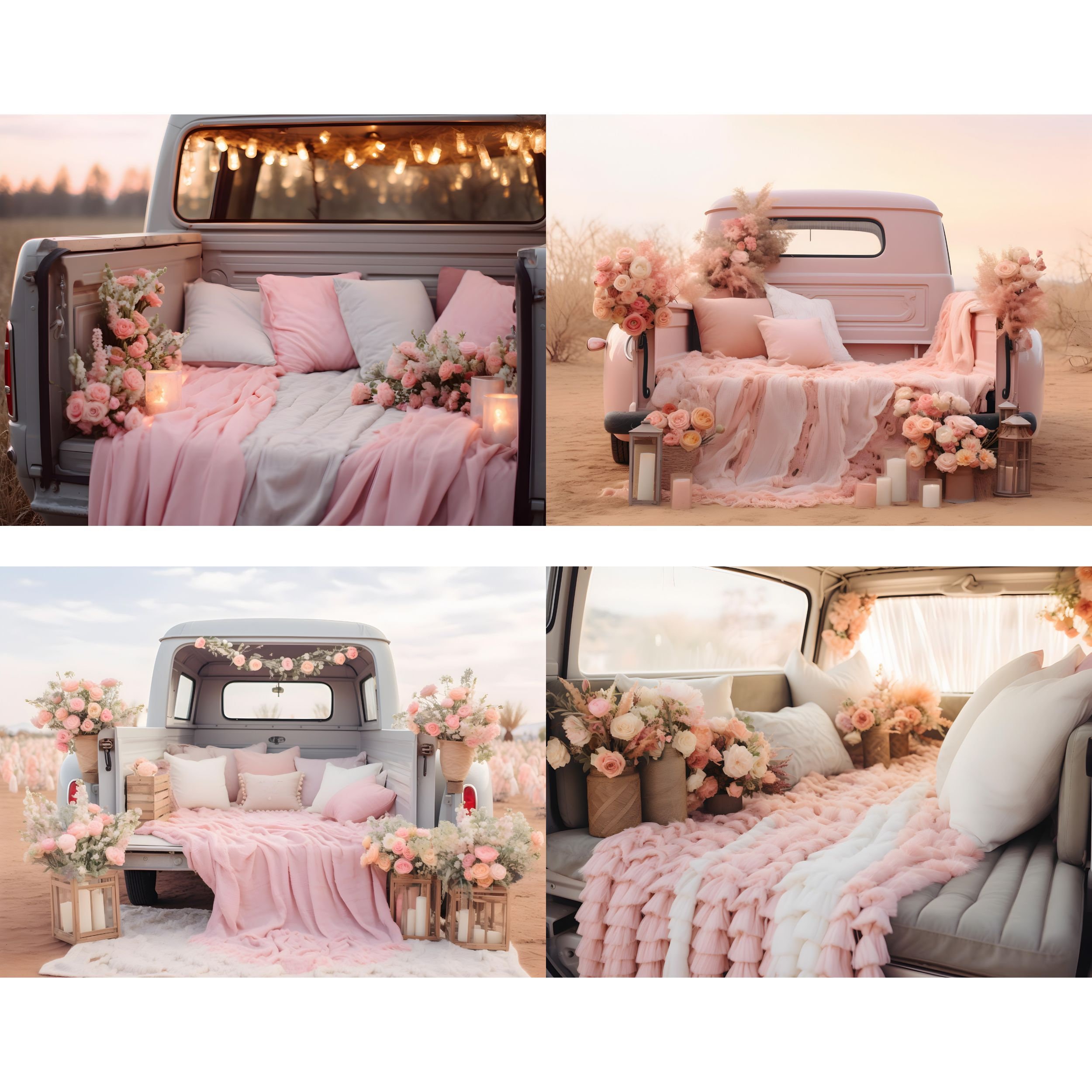 Romantic Pink Pickup Truck Digital Backdrops, Wedding Family Maternity ...