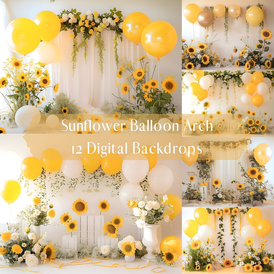 Sunflower Balloon Arch Digital Backdrops, Birthday Party, Cake Smash ...