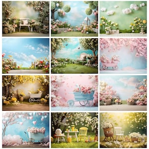 Springtime Whimsy Digital Backdrops, Easter Photo Props, Baby ...