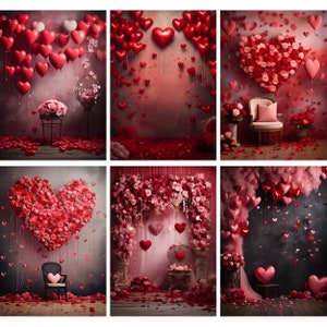 Valentines Red Heart Digital Backdrop Bundle, Photoshop Overlays ...